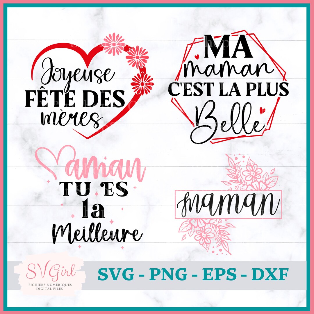 SVG Je T'aime Maman, Svg La Meilleure Maman, Svg Mamie, SVG Français ...