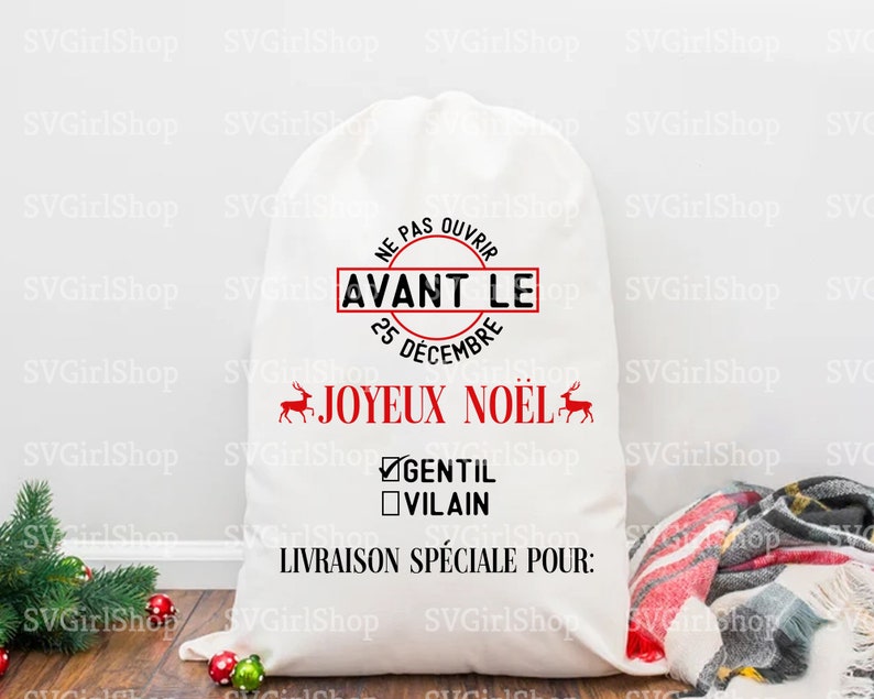 Hotte de Noel Bundle, Sac du Père Noël, Santa Sac, Français SVG ...
