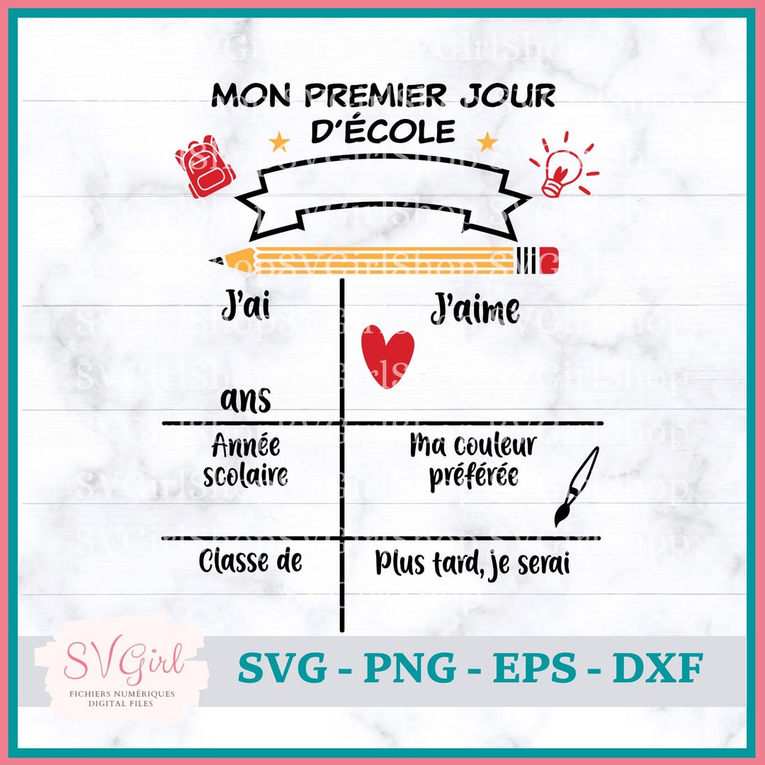 SVG Premier Jour D'ecole, SVG Dernier Jour D'ecole, Svg Tableau Ecole ...
