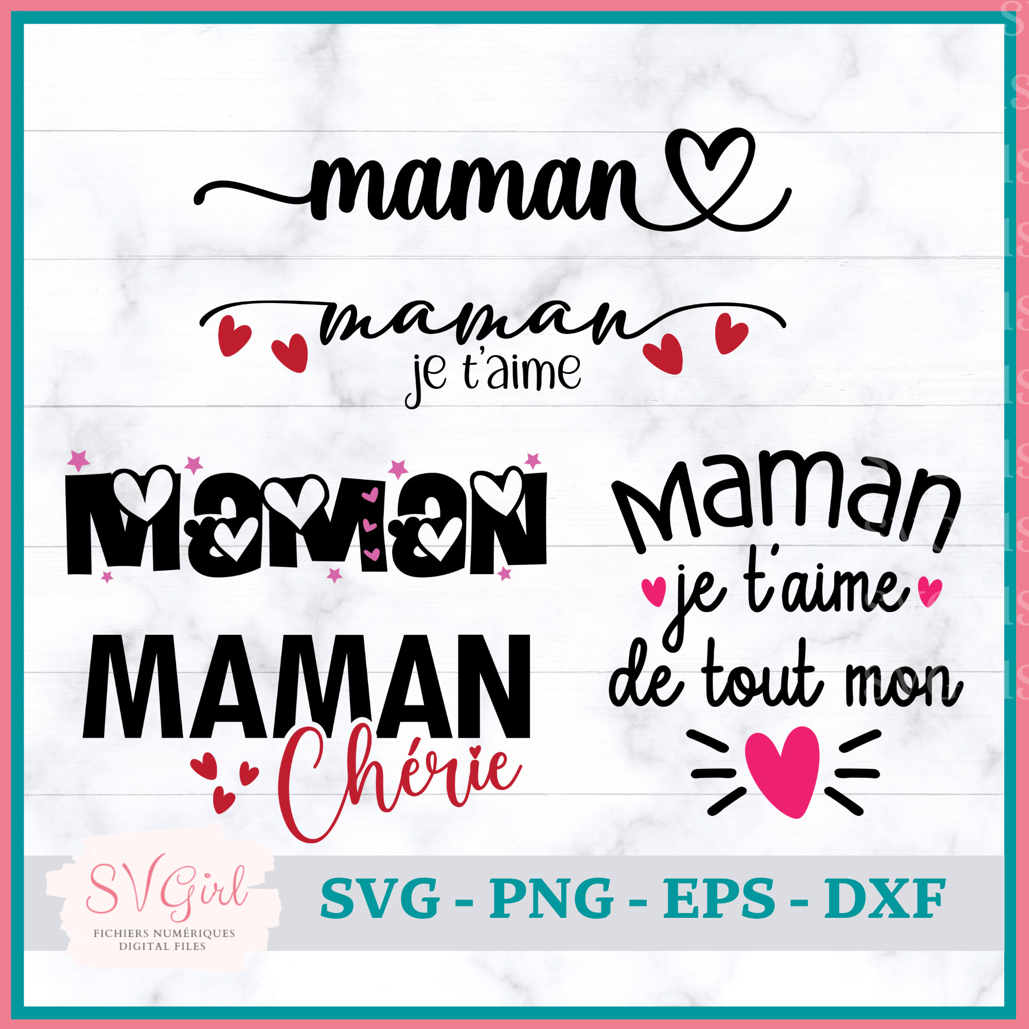 SVG Maman, Svg Maman Cherie, Svg Maman Je T'aime, SVG Français, Png ...