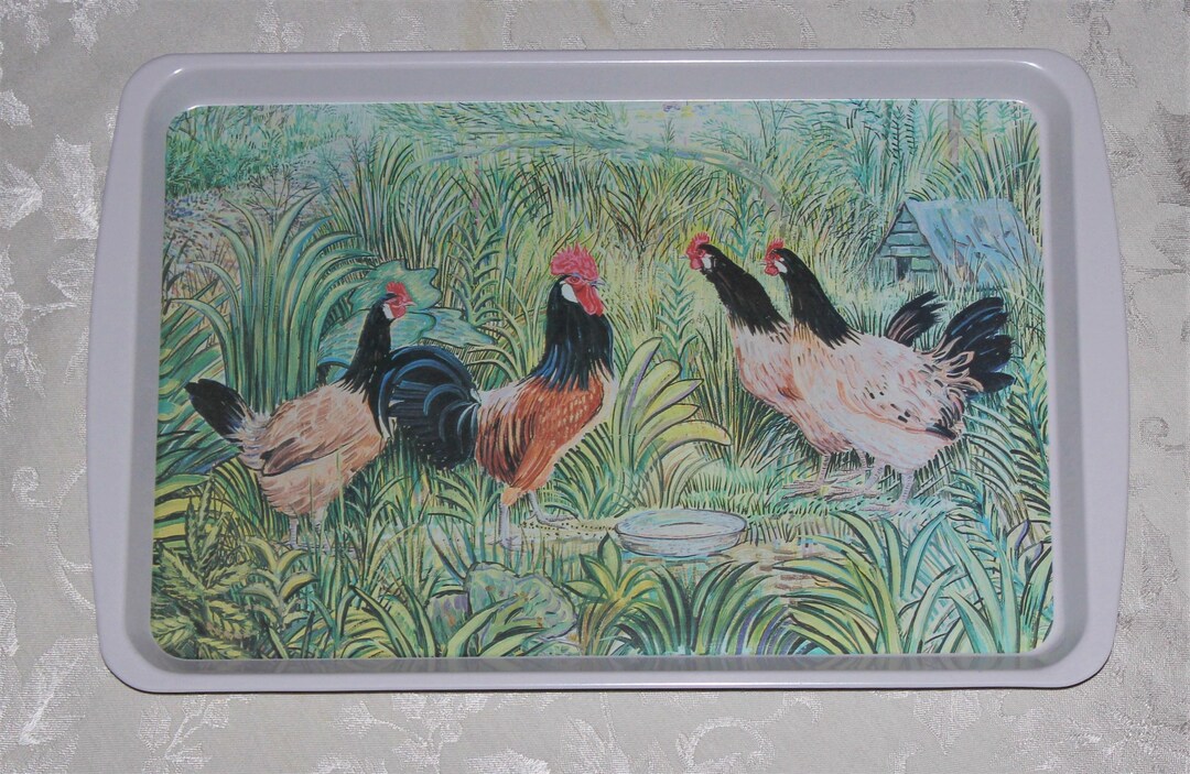 Kelsey of Stonehouse Rooster Tray Vintage Rooster & Hens Tray Retro ...