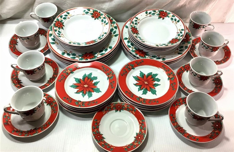 Royal Heritage Collection Poinsettia Christmas Dishes | Vintage Fine ...