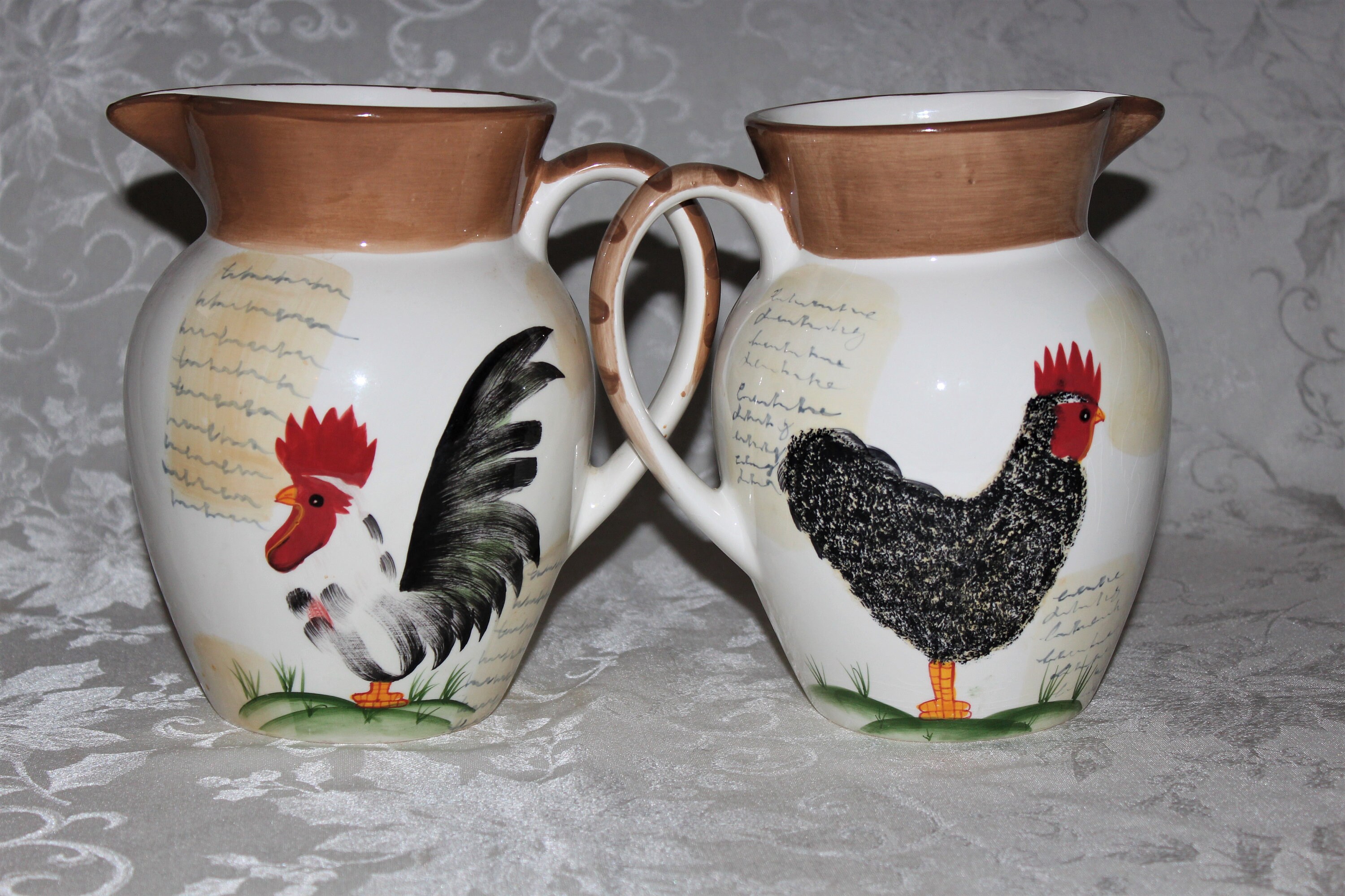 Vintage Rooster Serving Dishes Rooster & Hen Pitchers Platter Serving ...