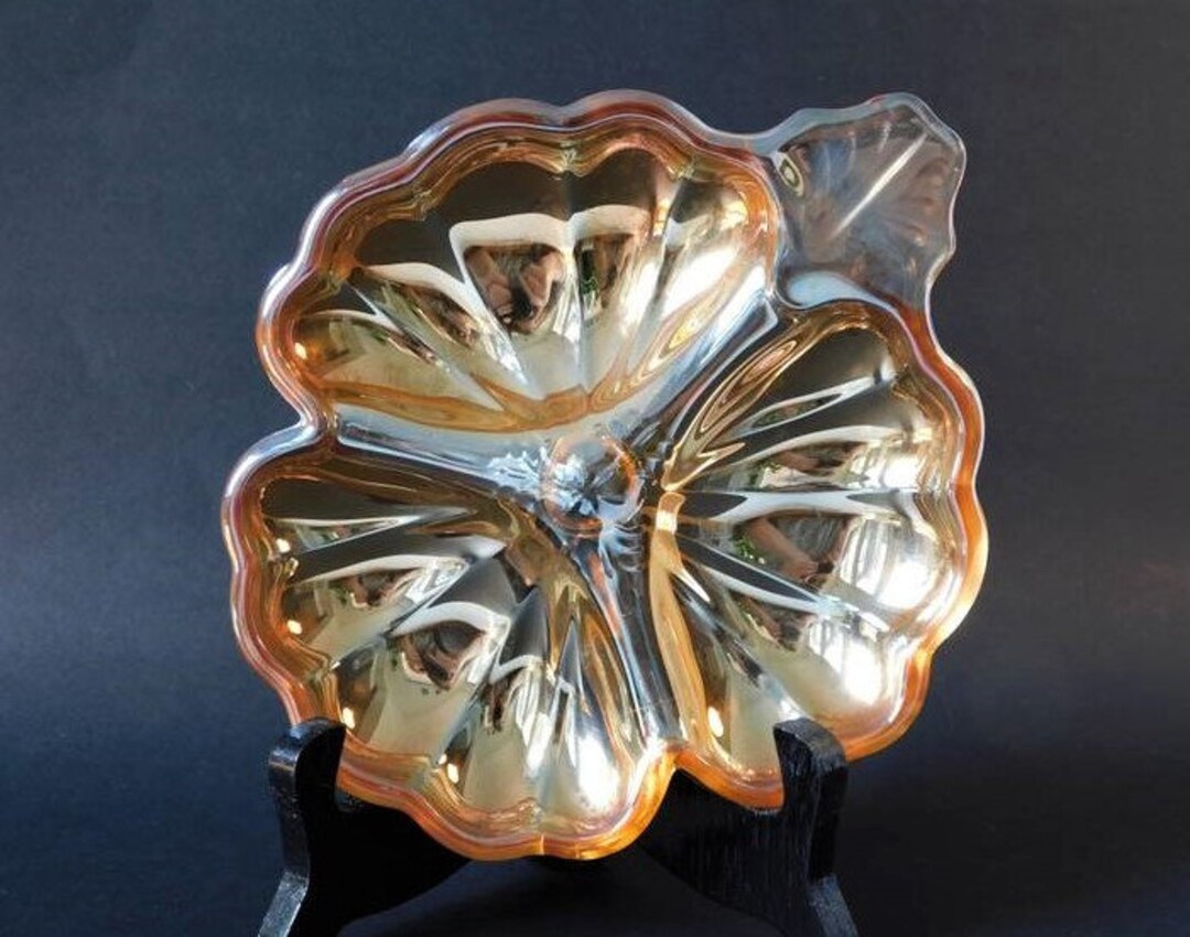 Vintage Jeanette Marigold Carnival Glass | Clover Shaped Trinket ...