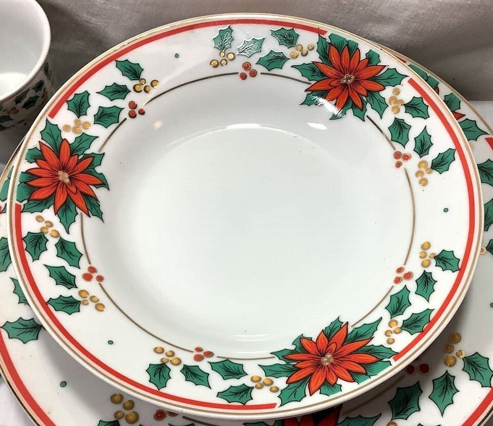 Royal Heritage Collection Poinsettia Christmas Dishes Vintage Fine ...