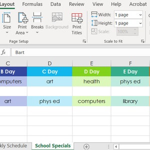 Family Weekly Schedule With School Cycle Days (excel) - Etsy