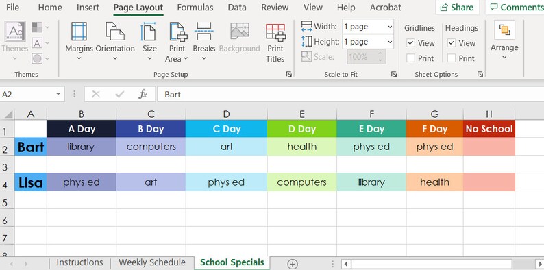 Family Weekly Schedule With School Cycle Days (excel) - Etsy