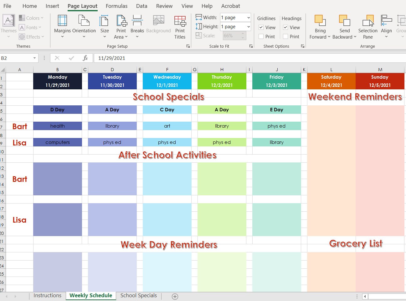 Family Weekly Schedule With School Cycle Days (excel) - Etsy