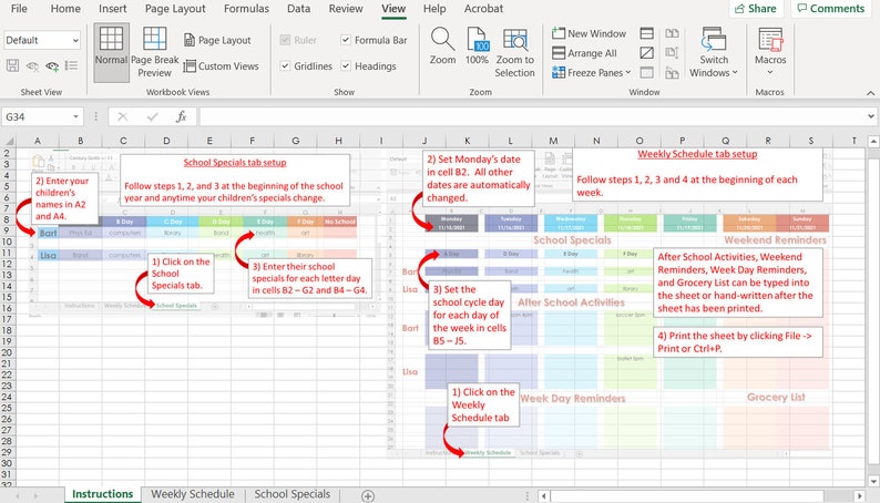 Family Weekly Schedule With School Cycle Days (excel) - Etsy