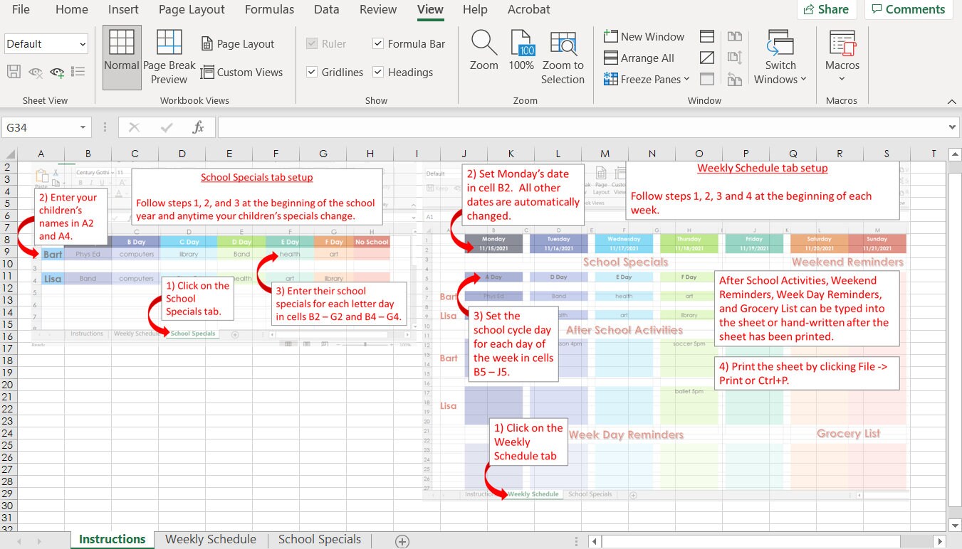 Family Weekly Schedule With School Cycle Days (excel) - Etsy