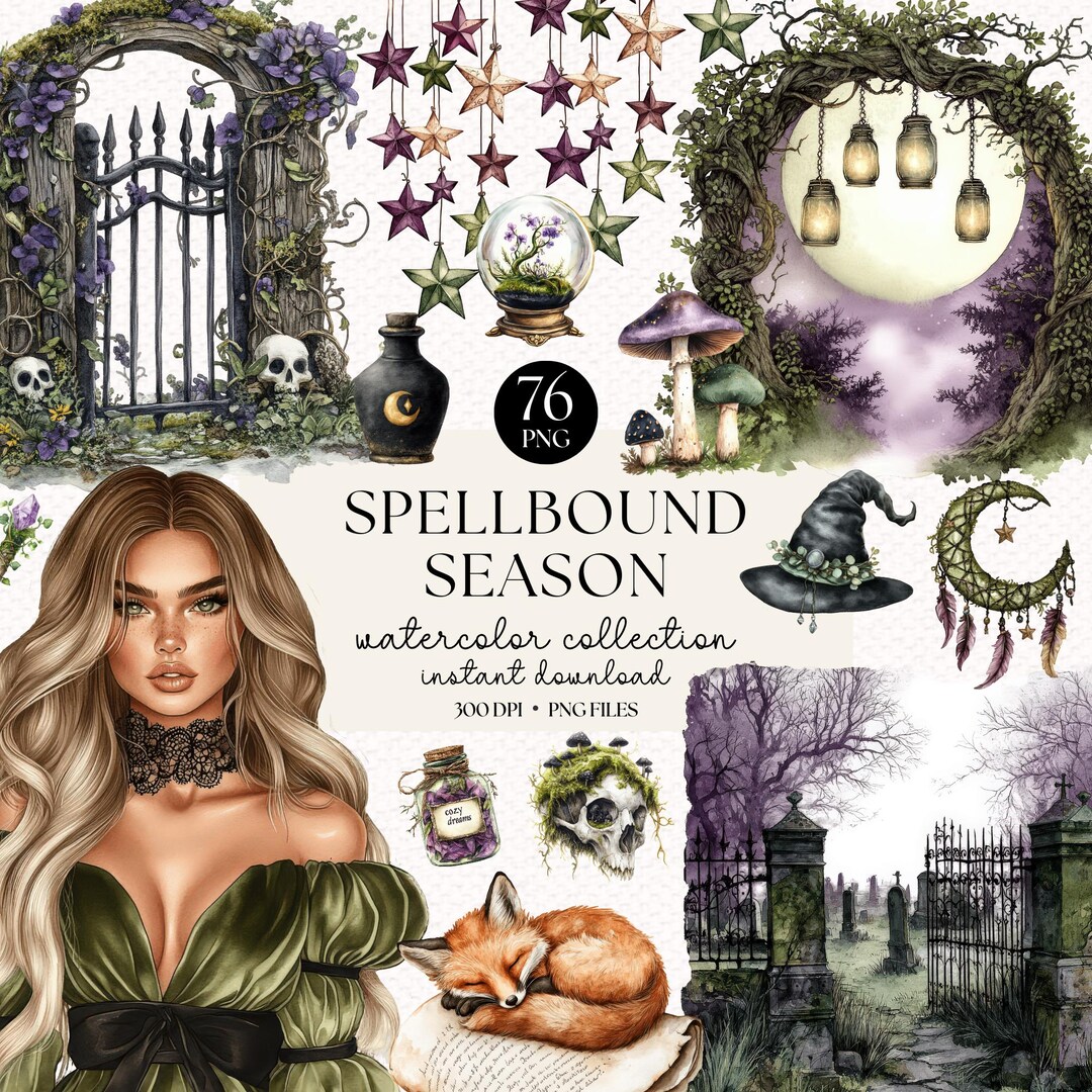 Watercolor Halloween Clipart Set: 76 PNG Files, Autumn Decor (digital ...