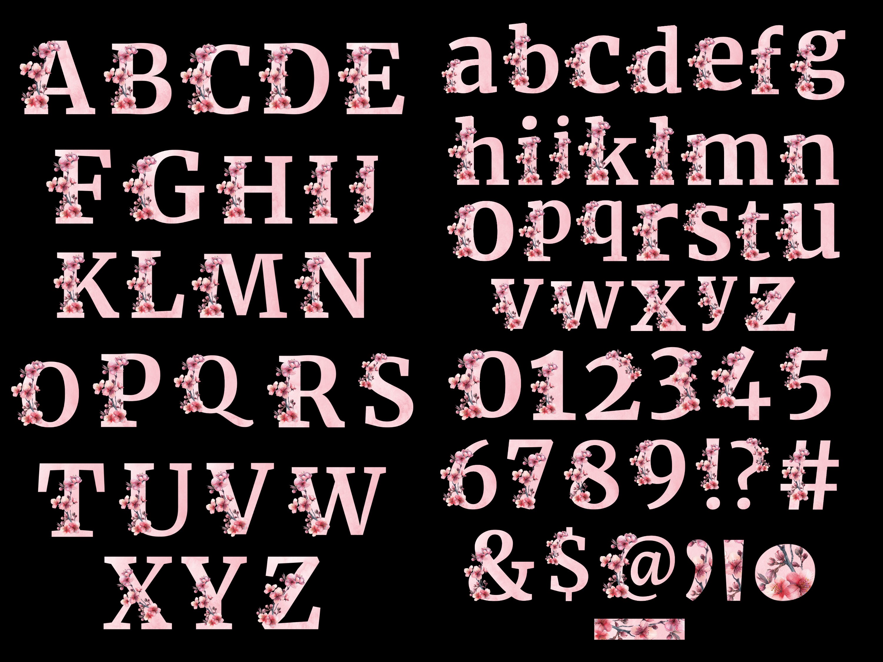 Cherry Blossom Floral Alphabet Letters PNG Set - High Quality Sakura ...