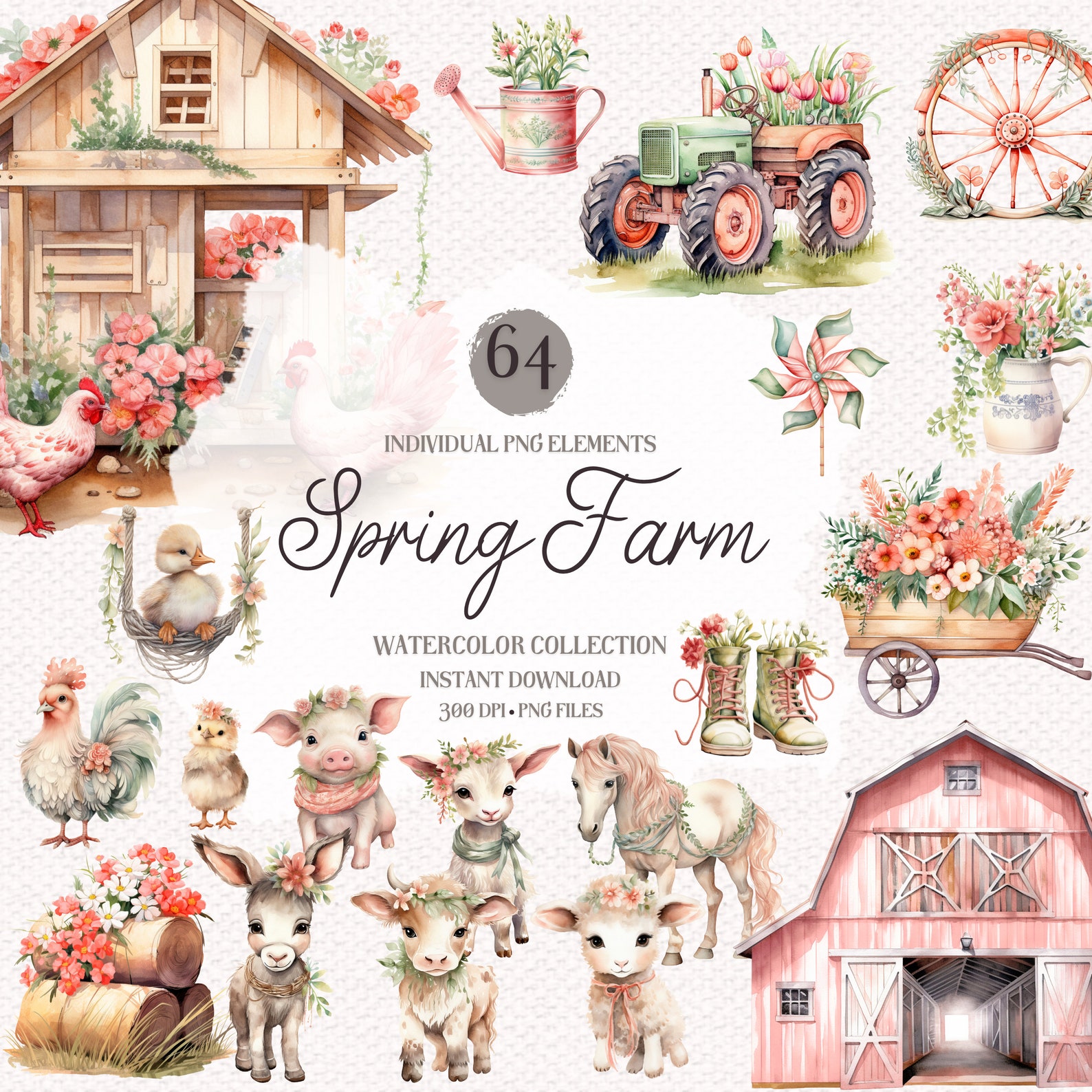 Spring Farm Clipart Png Bundle 64 High Quality Pngs, Spring Collection ...