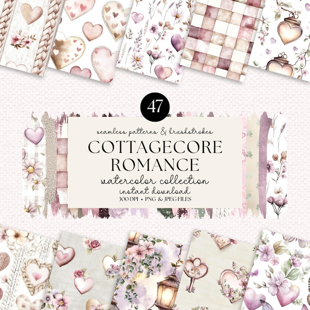 Watercolor Valentine's Day Patterns: Cottagecore Romance (digital ...