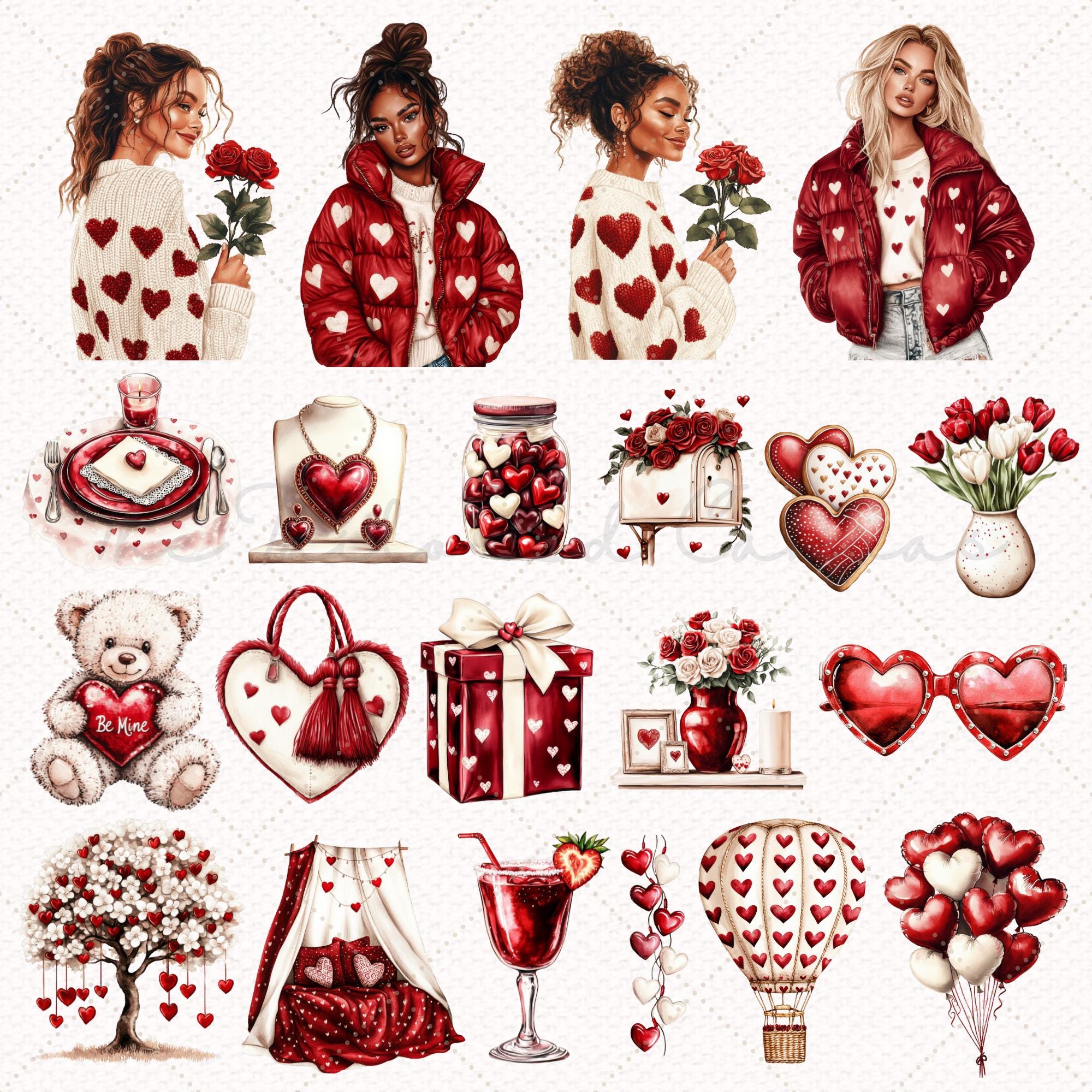 Watercolor Valentine's Day Clipart Bundle Romantic Clip Art PNG Digital ...