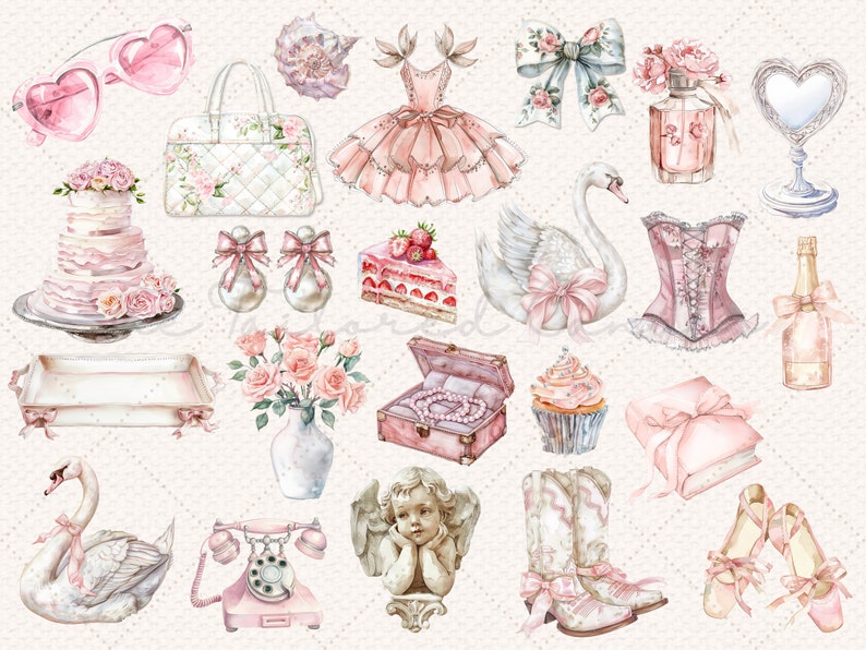 Watercolor Coquette Clipart Bundle - Pink Aesthetic Pngs for ...