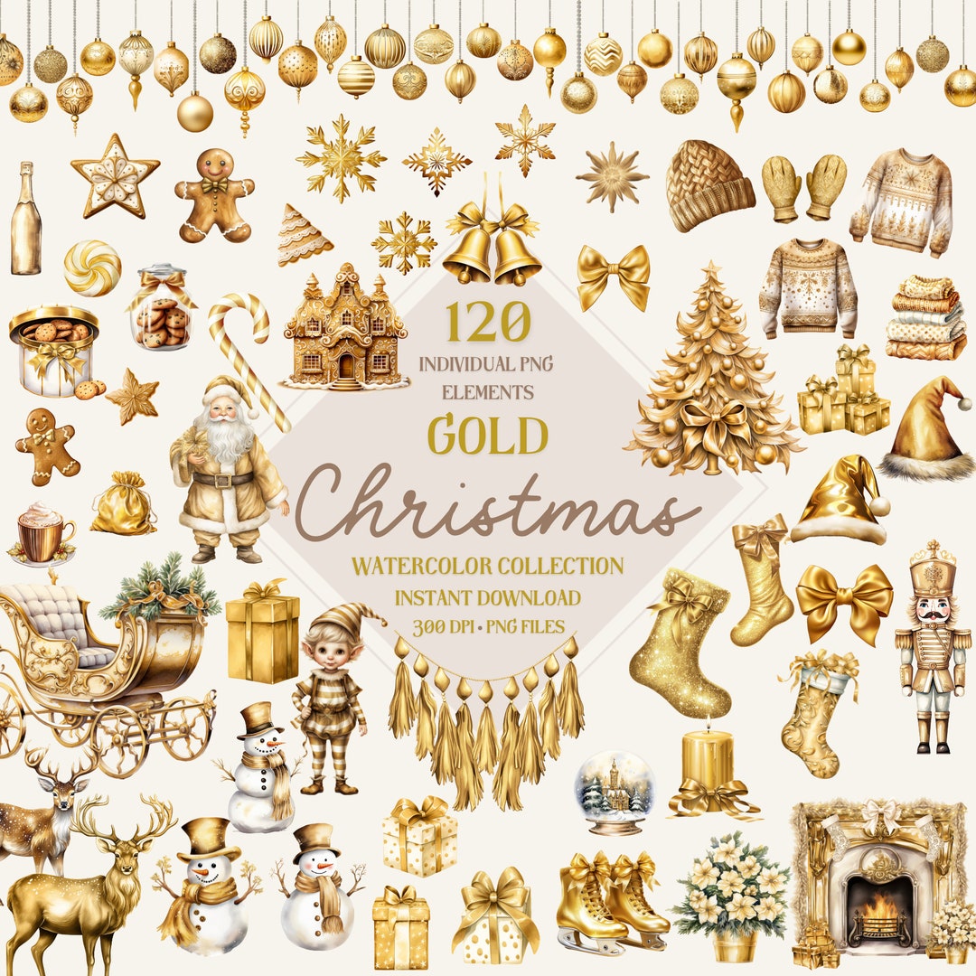 Gold Christmas Clipart Png Bundle 150 High Quality Pngs, Winter ...
