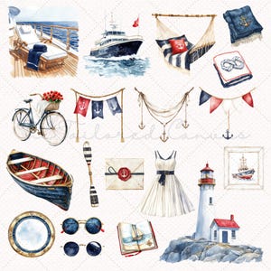 Nautical Watercolor Clipart Bundle | 201 Maritime PNG JPEG Files ...