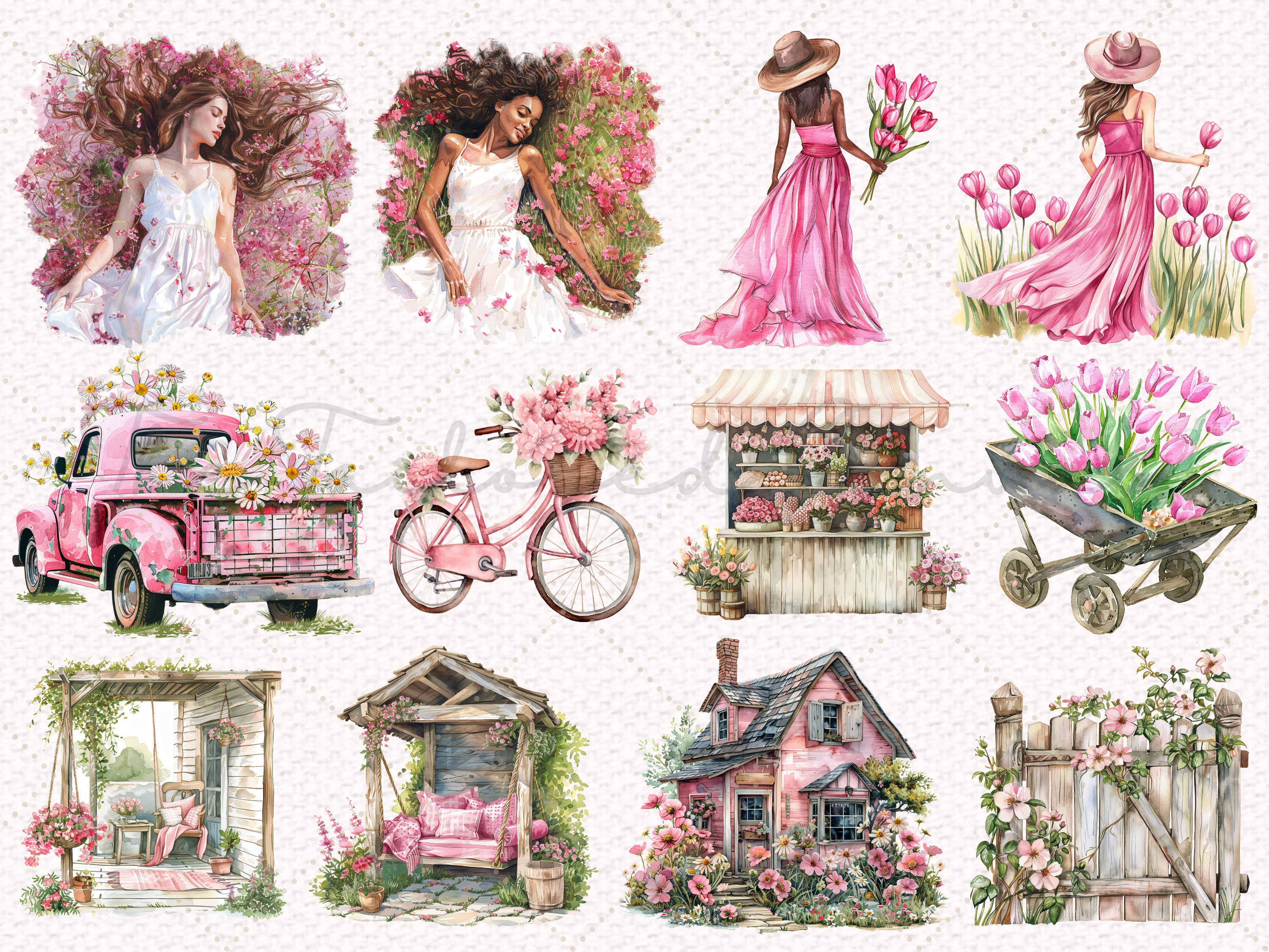Pink Spring Clipart Png Bundle 50 High Quality Pngs, Spring Collection ...