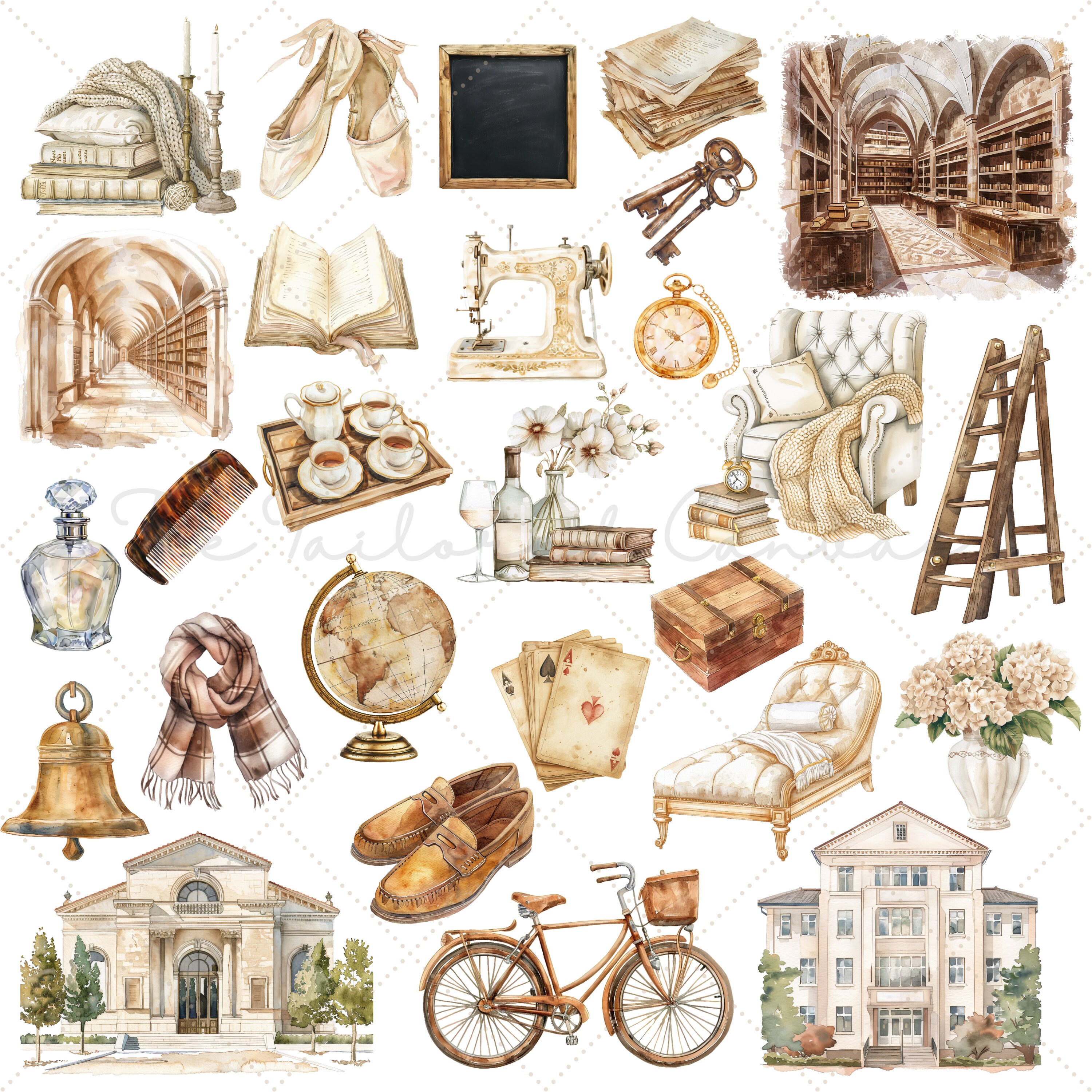 Watercolor Light Academia Clipart Bundle Bookworm Clipart, Light ...