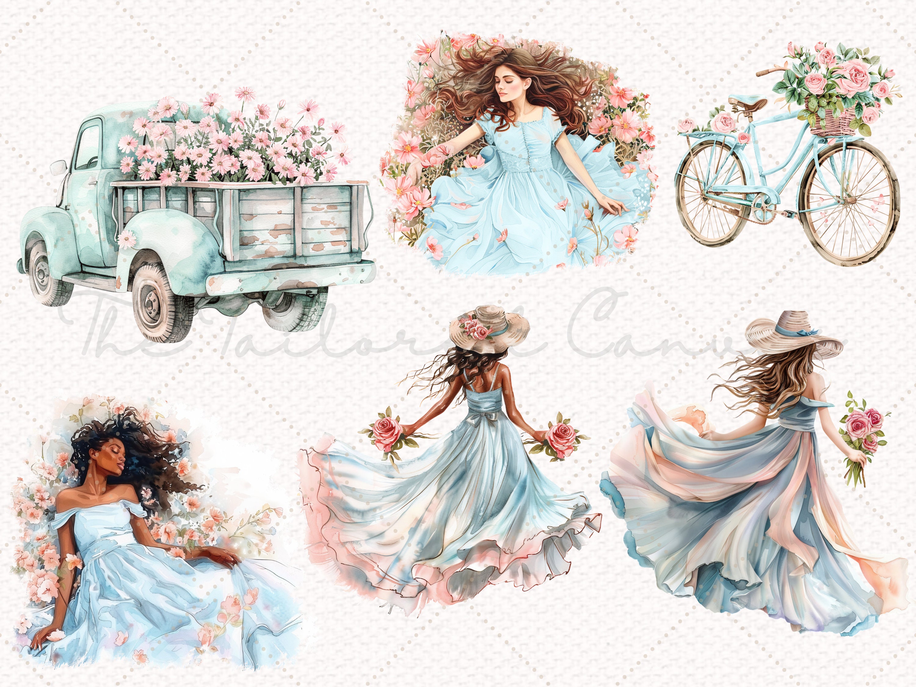 Shabby Chic Spring Clipart Bundle: Watercolor Graphics, Patterns ...