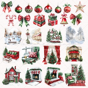 Watercolor Christmas Clipart Bundle: 114 Holiday PNG Elements (digital ...