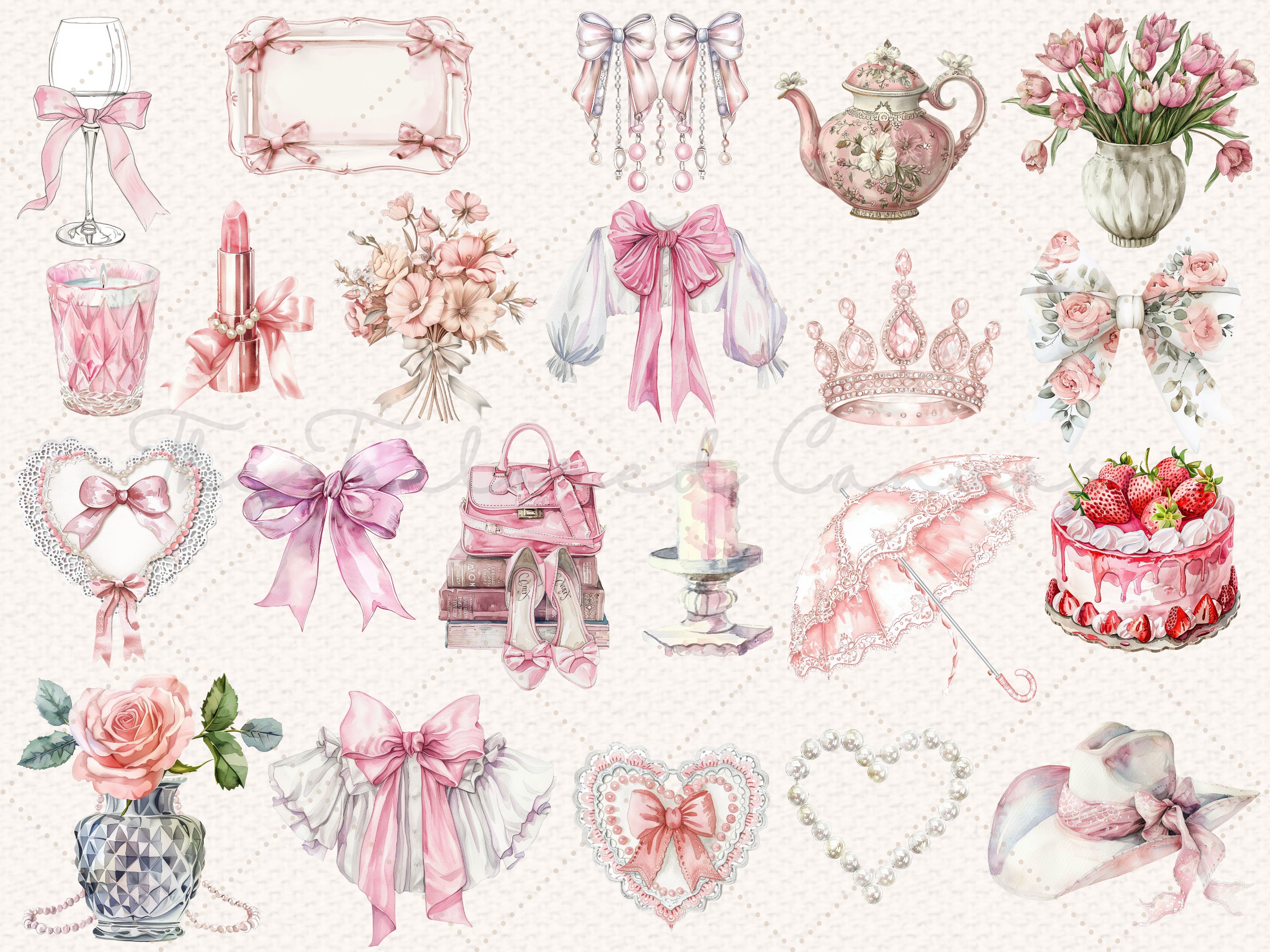 Watercolor Coquette Clipart Bundle Pink Aesthetic Pngs for Sublimation ...