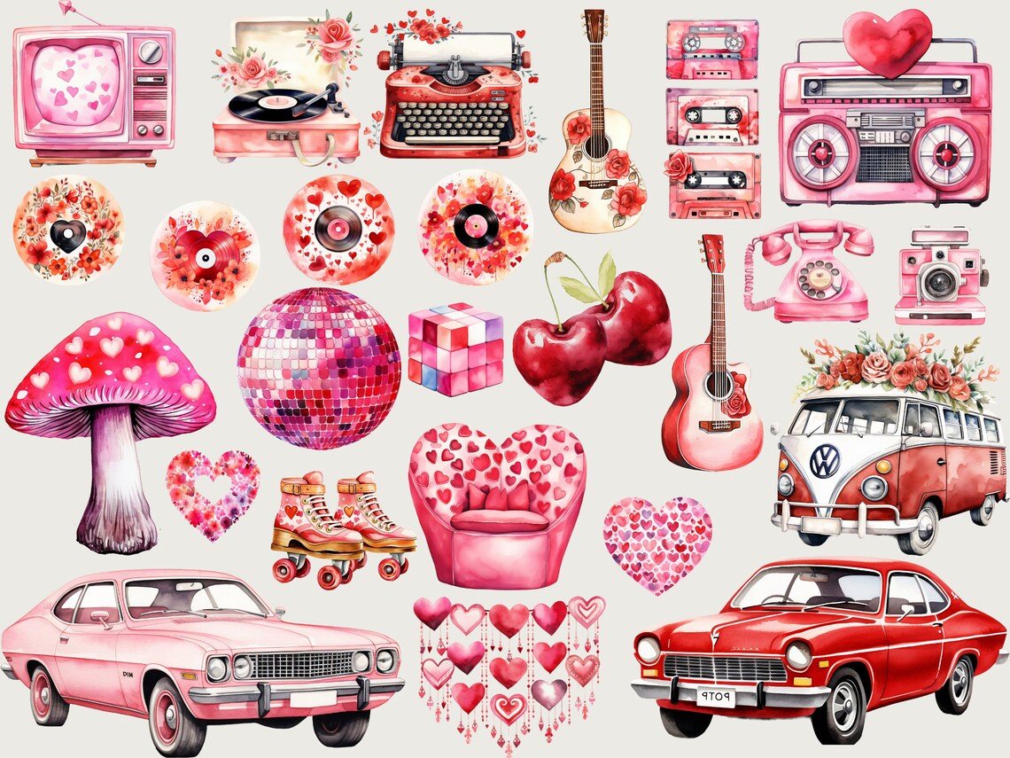Retro Valentine's Day Clipart Png Bundle 98 High Quality Pngs ...