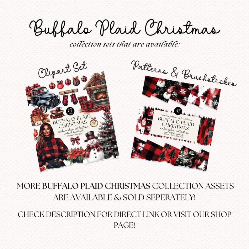 Watercolor Buffalo Plaid Christmas Clipart Bundle - Holiday Art, Cozy ...