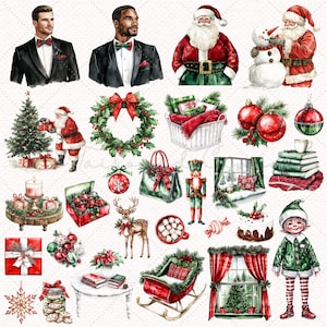 Watercolor Christmas Clipart Bundle: 114 Holiday PNG Elements (digital ...