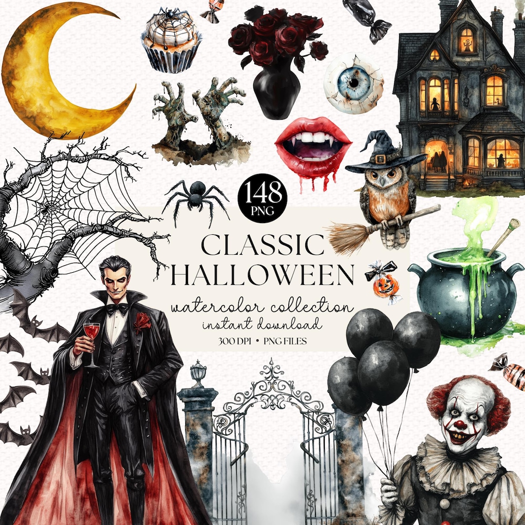 Watercolor Halloween Clipart Bundle: Spooky Fall Illustrations (digital ...