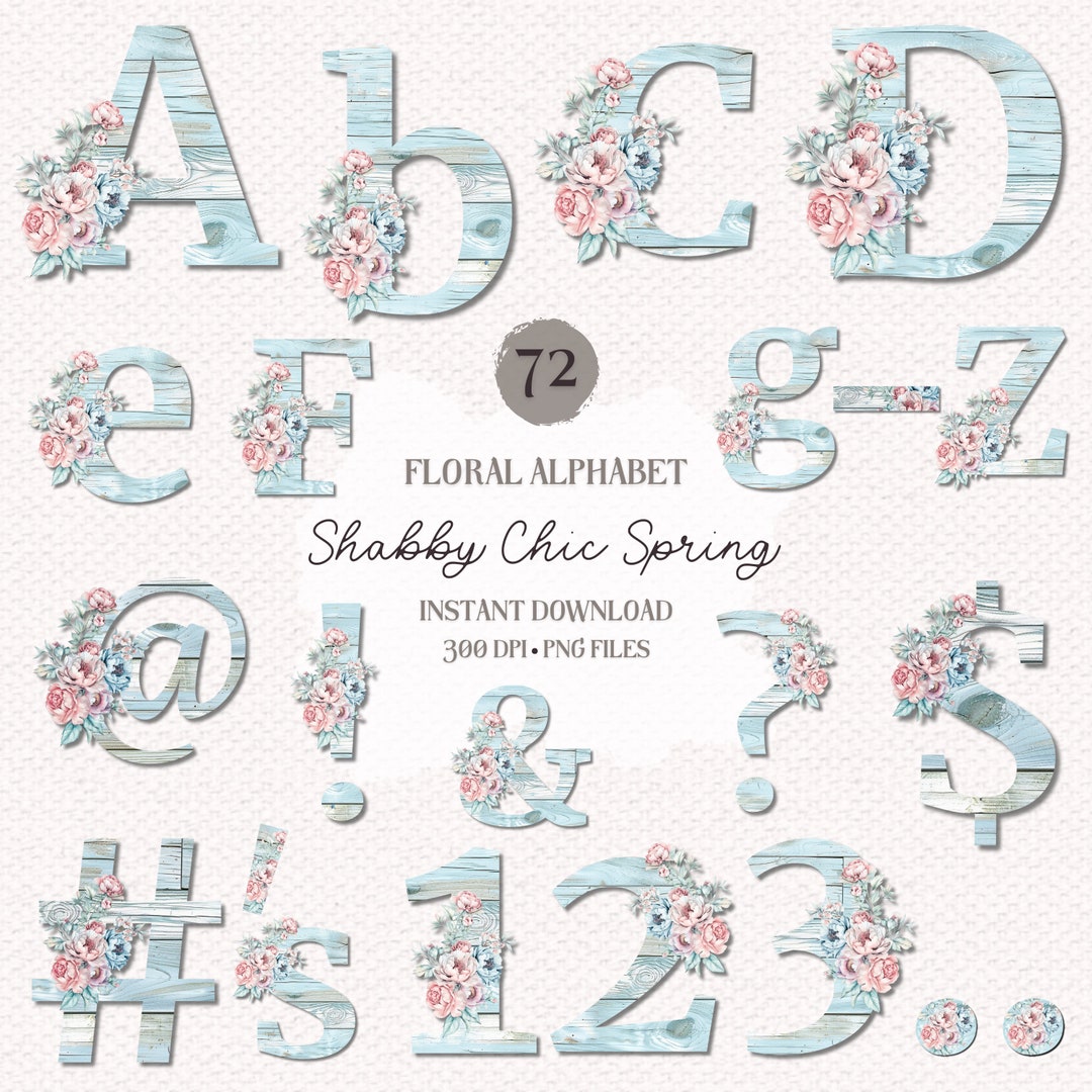 Shabby Chic Spring Floral Alphabet Letters PNG Set - 72 High Quality ...