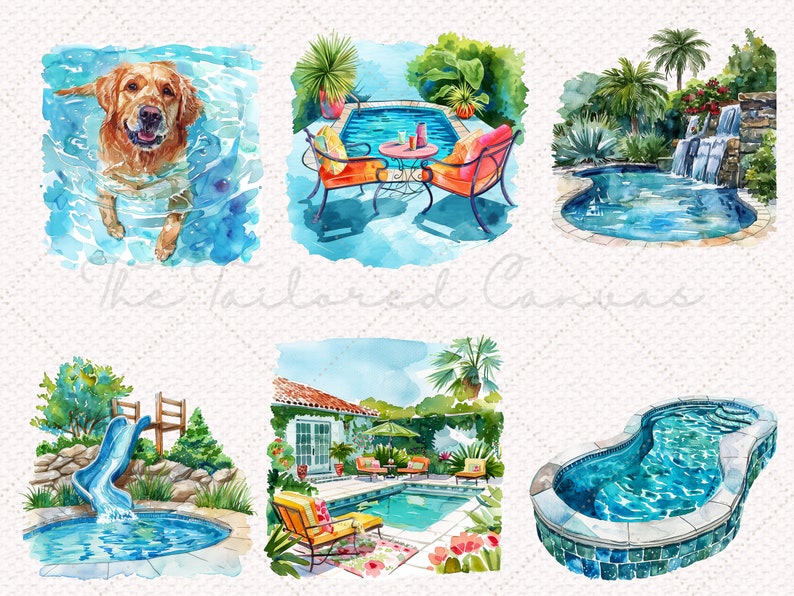 Watercolor Pool Party Clipart Bundle High Quality Pngs, Beach & Pool ...