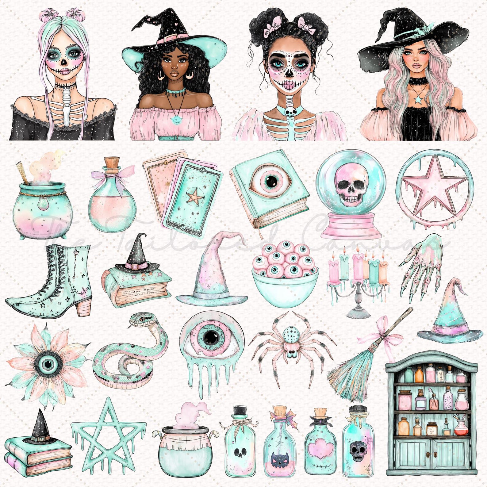 Pastel Halloween Clipart Bundle: Watercolor Spooky Doodles (PNG) - Etsy