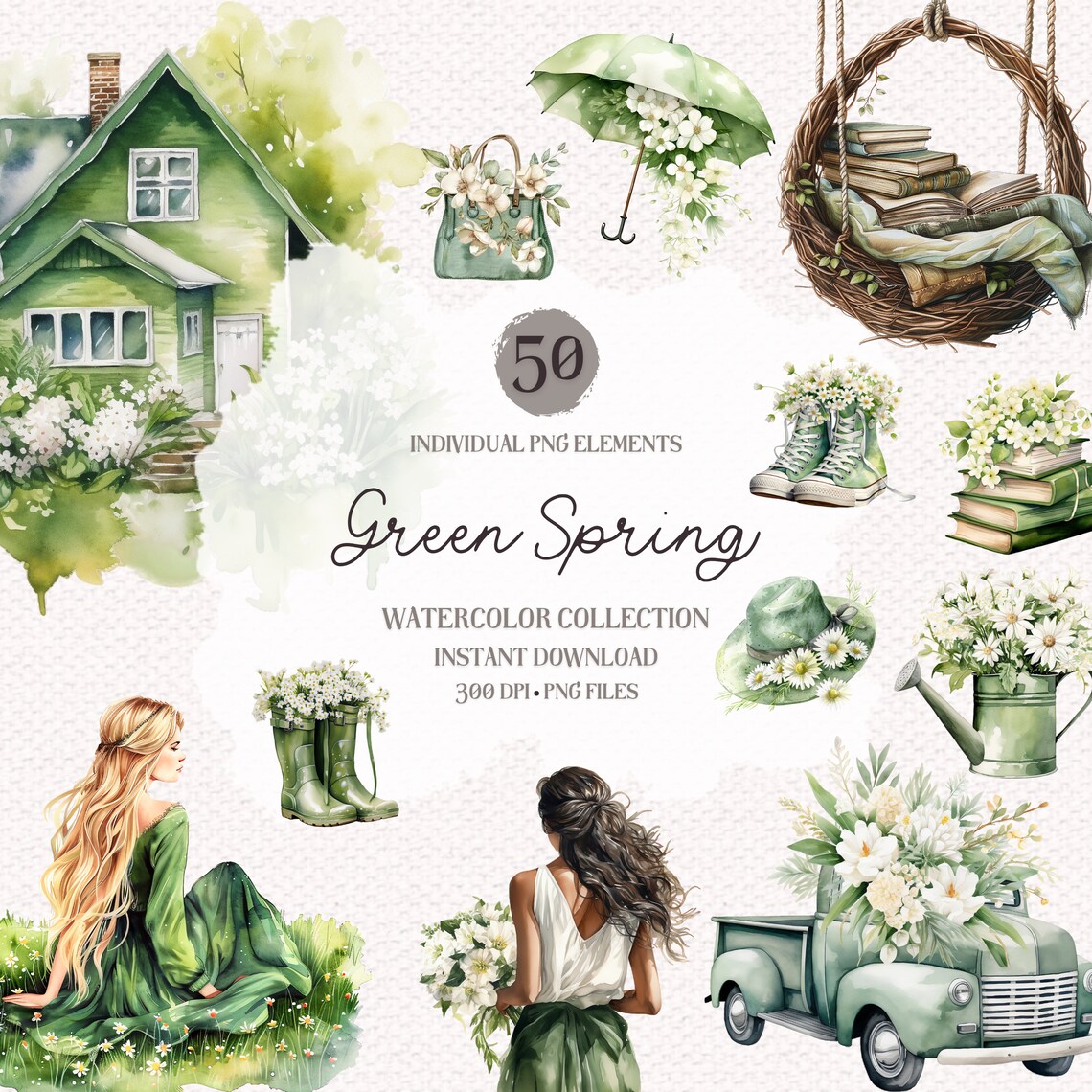 Green Spring Clipart Png Bundle 50 High Quality Pngs, Spring Collection ...