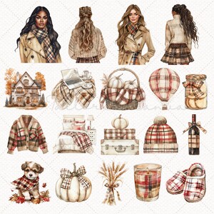 Watercolor Plaid Autumn Clipart Bundle - Cozy Fall Pngs, Digital ...