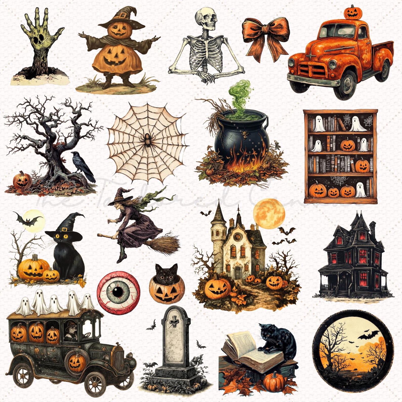 Vintage Halloween Clipart Bundle: 88 Spooky PNG Designs (digital ...