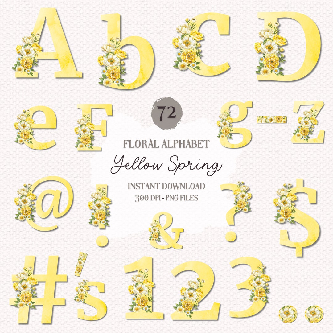 Yellow Spring Floral Alphabet Letters PNG Set - 72 High Quality Pngs ...