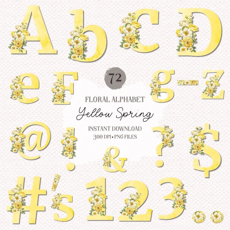 Yellow Spring Floral Alphabet Letters PNG Set 72 High Quality Pngs ...