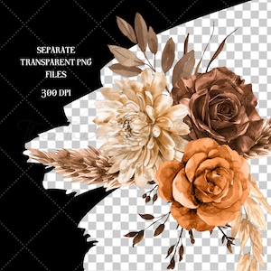 Watercolor Autumn Floral Clipart Bundle: Boho Fall Flowers (PNG Digital ...