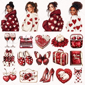 Watercolor Valentine's Day Clipart Bundle | Romantic Clip Art PNG ...