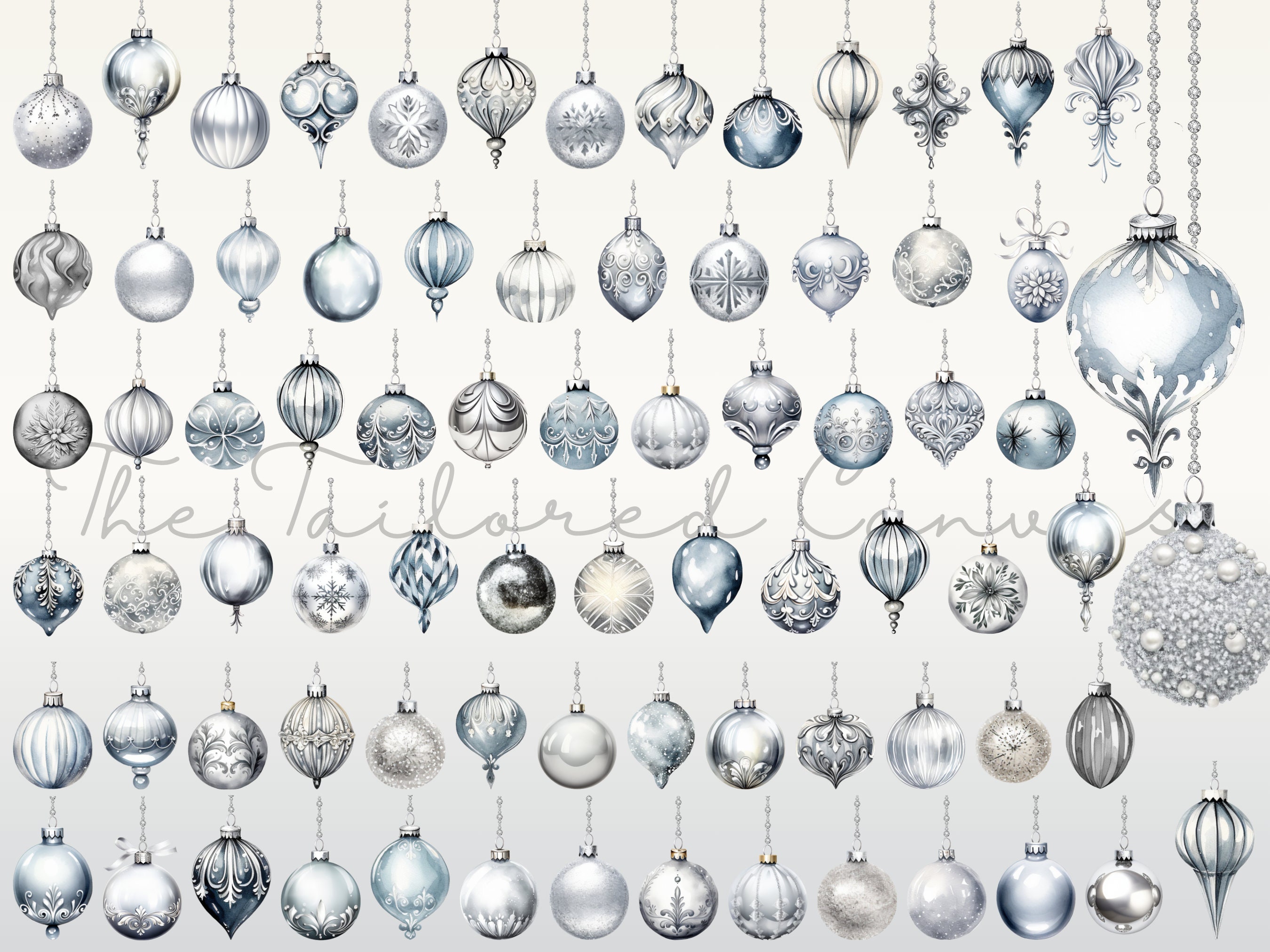 Silver Christmas Clipart Bundle: 150+ Watercolor PNG Designs (digital ...