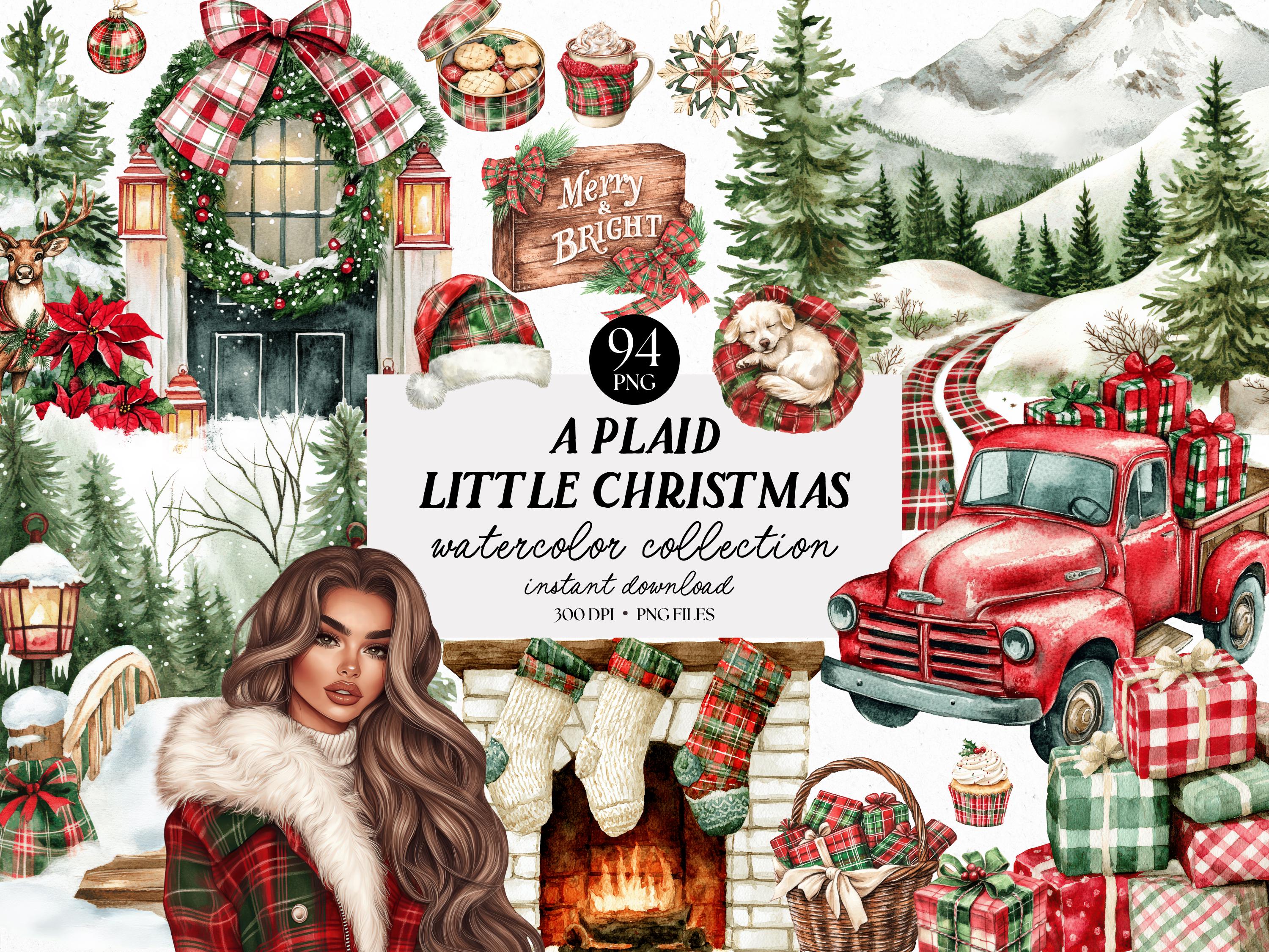 Christmas Plaid Watercolor Clipart | Rustic Winter Graphics (digital ...
