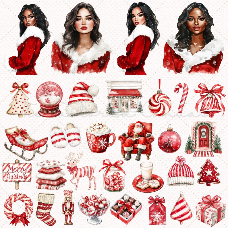 Candy Cane Lane Watercolor Christmas Clipart Bundle (digital Download ...