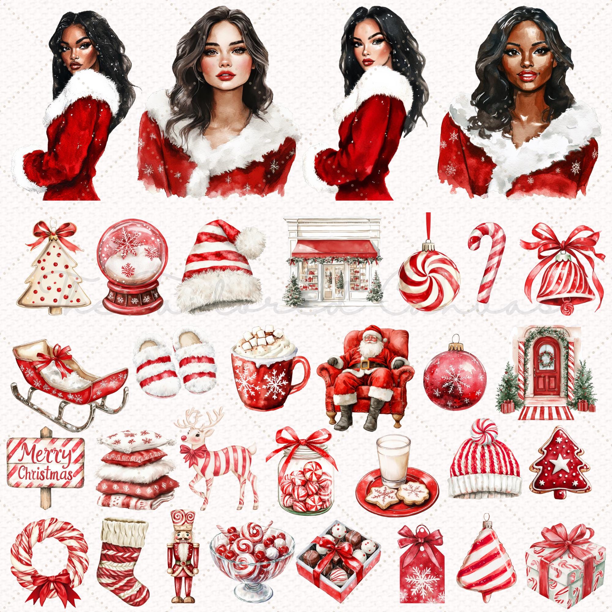 Candy Cane Lane Watercolor Christmas Clipart Bundle (digital Download ...