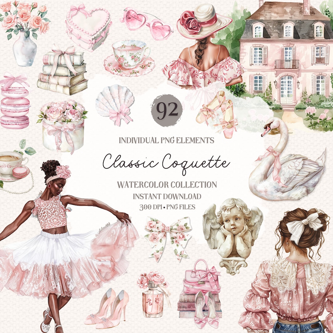 Watercolor Coquette Clipart Bundle - Pink Aesthetic Pngs for ...