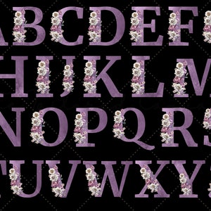 Purple Floral Alphabet PNG Set: Watercolor Spring Monogram (digital ...