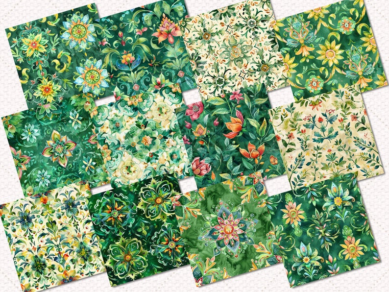 Watercolor Green Summer Seamless Patterns and Brush Strokes Bundle 47 ...