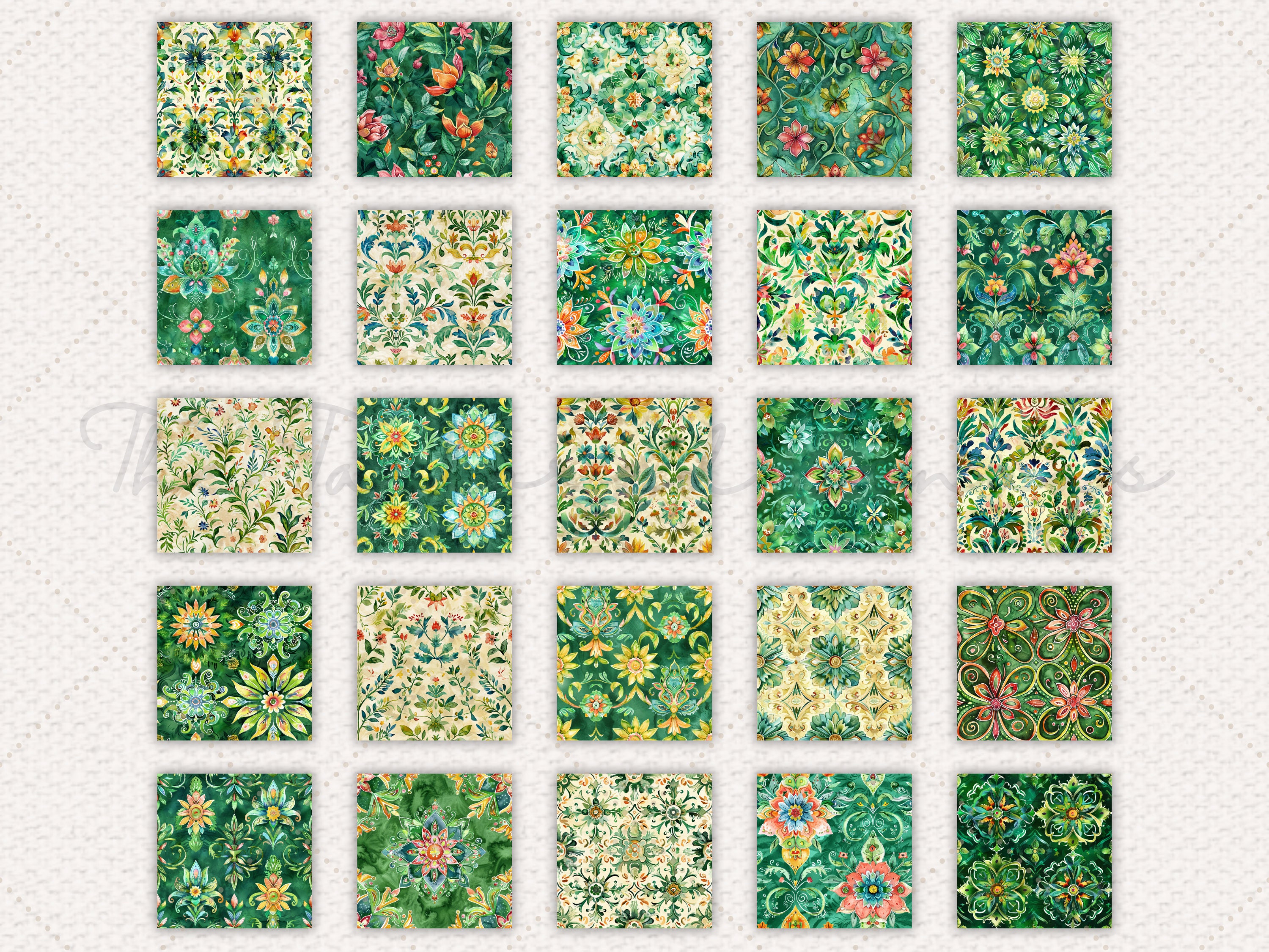 Watercolor Green Summer Seamless Patterns and Brush Strokes Bundle 47 ...