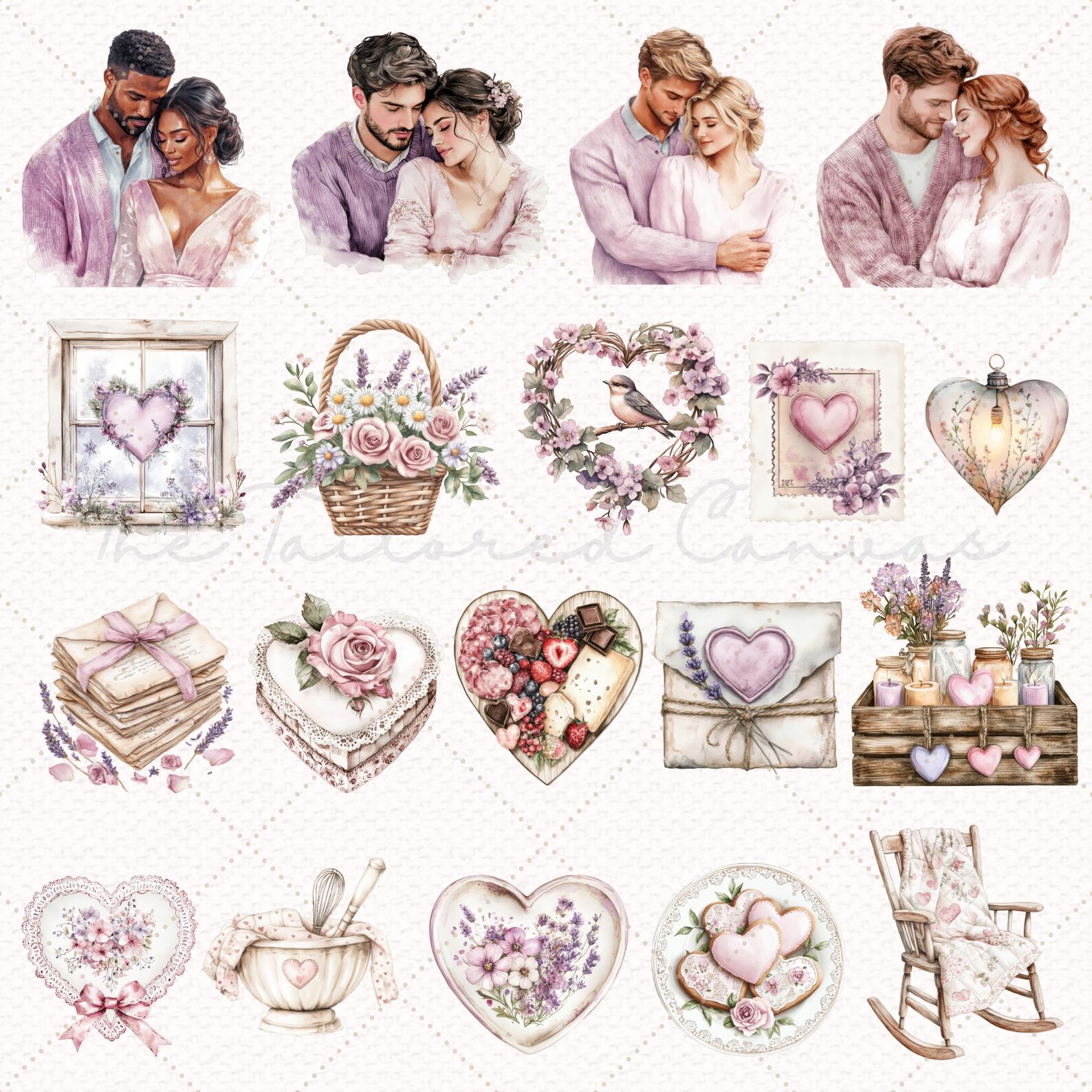 Cottagecore Romance Watercolor Clipart: Floral DIY Graphics (digital ...
